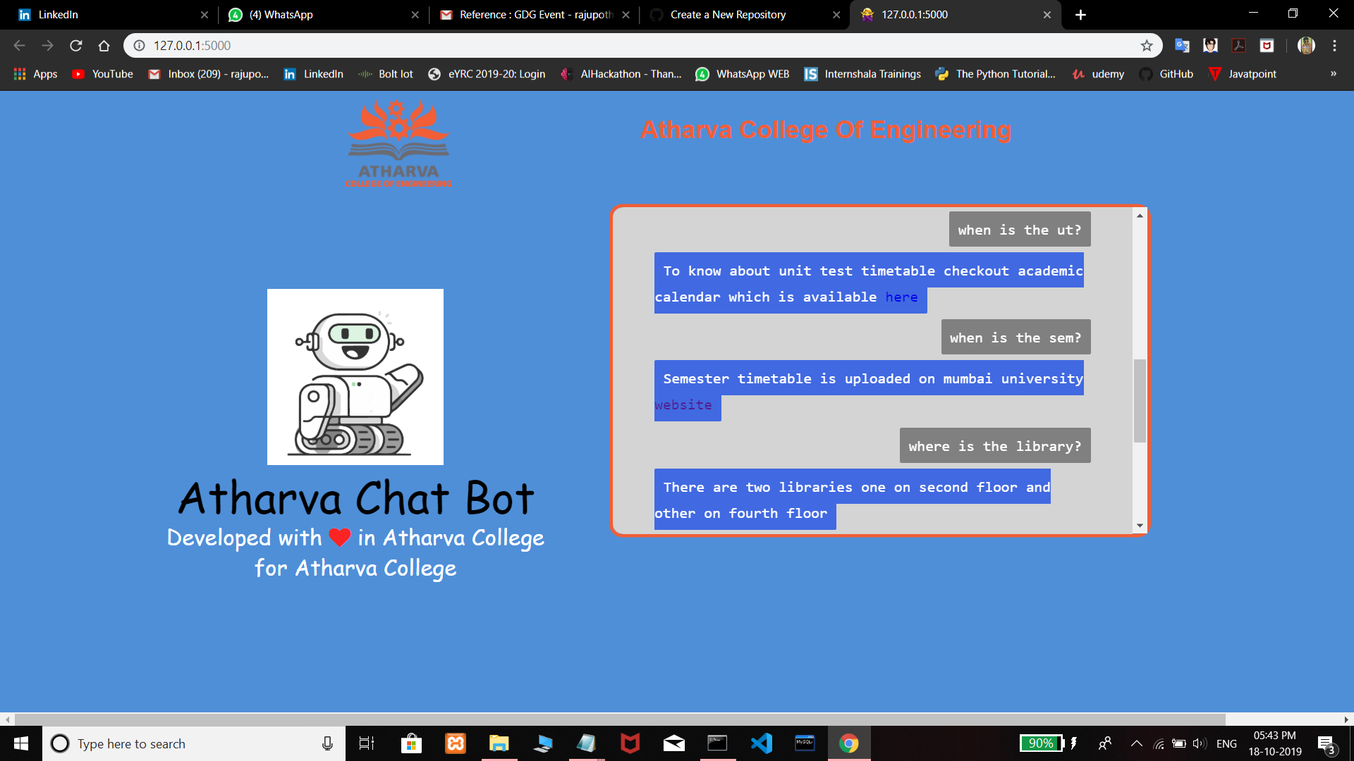 GitHub - Amogh-Sawant/Chatbot: Chatbot created at IEEE hackathon.