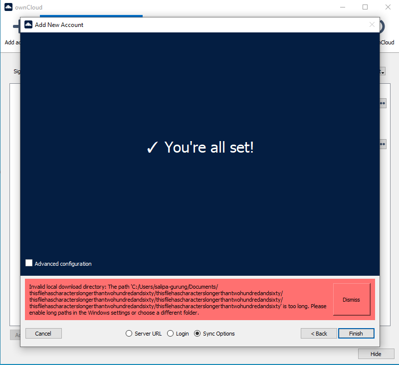 [QA] 'Too long path' warning message comes too late · Issue #10677 · owncloud/client · GitHub