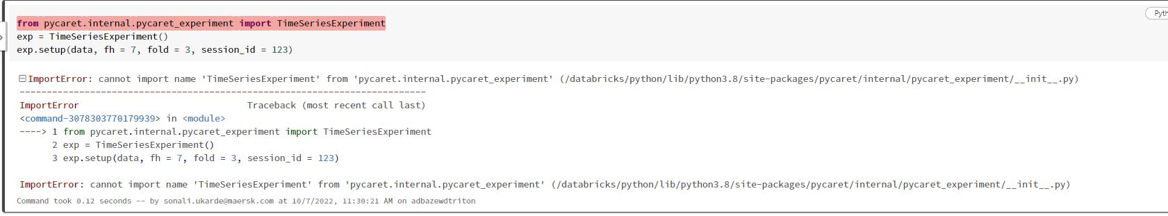 Cannot Import Name Timeseriesexperiment From Ternal Pycaret Experiment · Issue