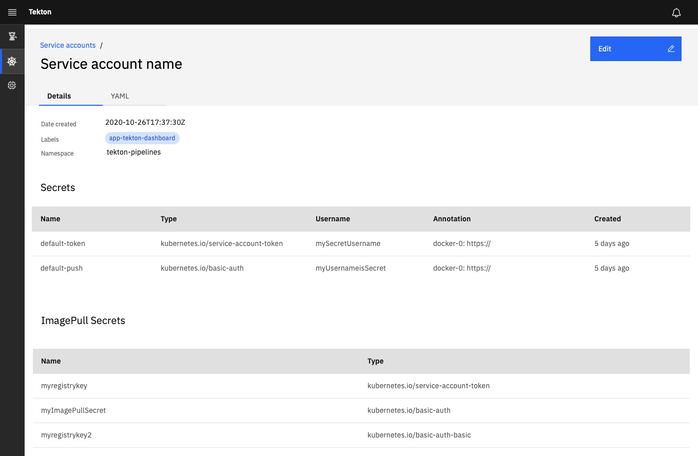 Dashboard UI Implementation for Service Accounts · Issue #733 · tektoncd/dashboard · GitHub
