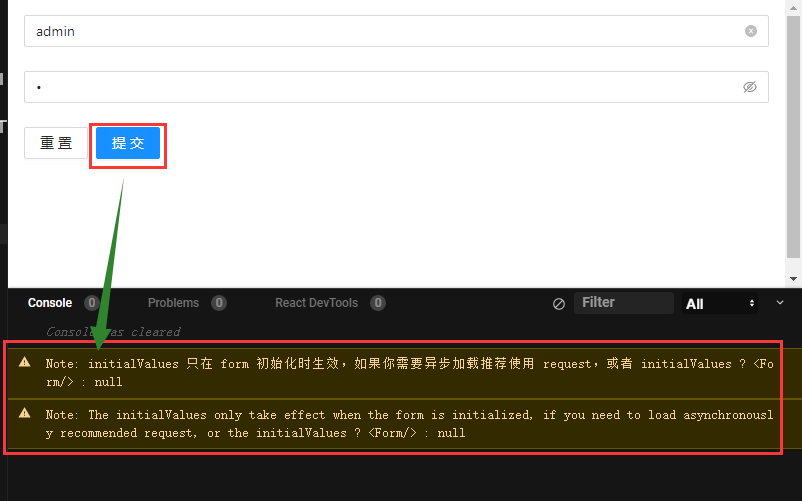 🐛 Bug Proform Initialvalues 只在 Form 初始化时生效，如果你需要异步加载推荐使用 Request，或者 Initialvalues Null 