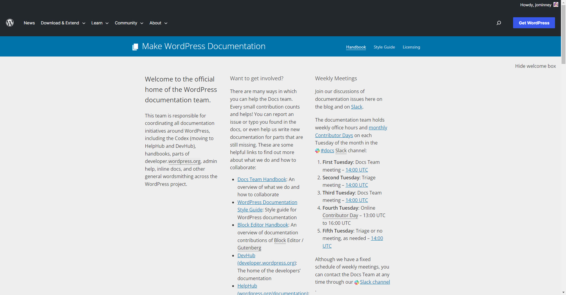 Proposed update to docs welcome box content · Issue #826 · WordPress/Documentation-Issue-Tracker ...