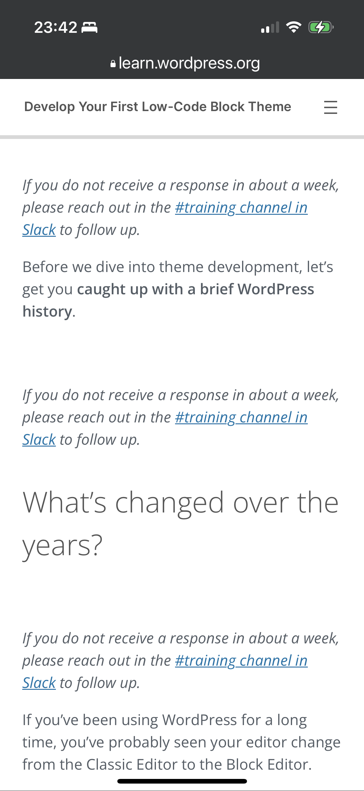 Learn WordPress Content Feedback - broken 'quiz' link + repeating 'no response' message · Issue ...