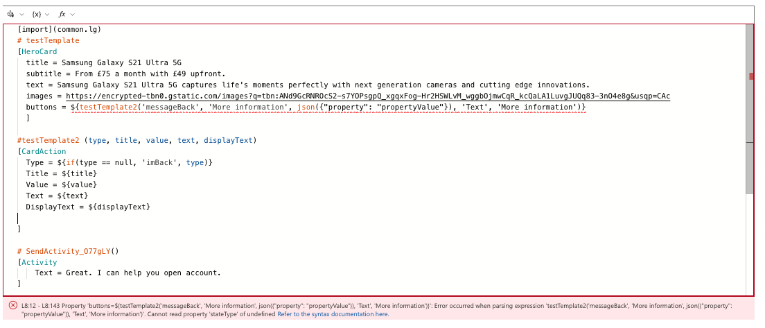 messageBack returns "Object serialized to String. JObject instance ...