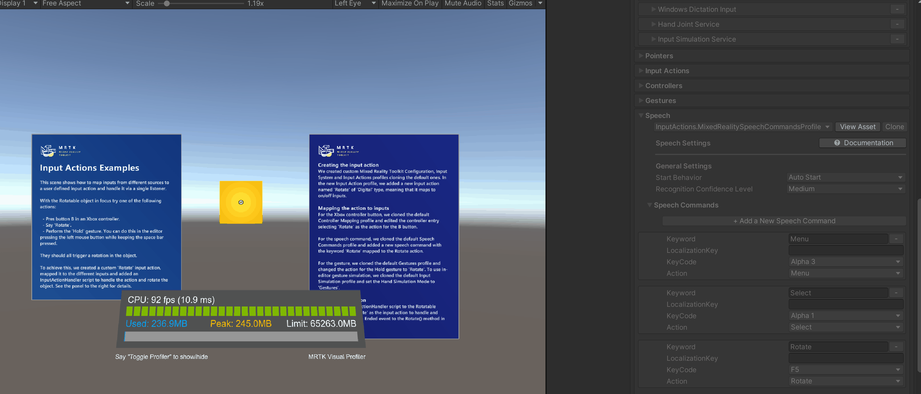 Input Actions example scene Rotate speech input does not work · Issue ...