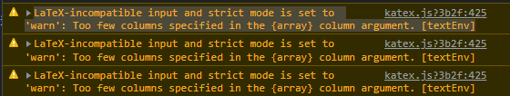 LaTeX-incompatible input and strict mode is set to 'warn': Too few columns specified in the ...