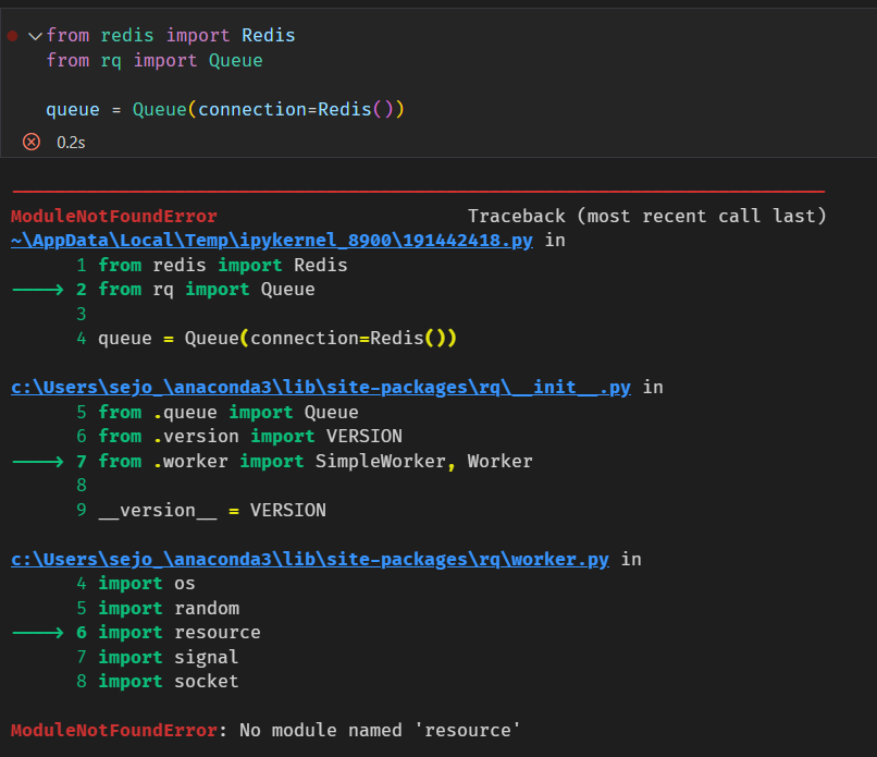 ModuleNotFoundError: No module named 'resource' · Issue #1830 · rq/rq · GitHub