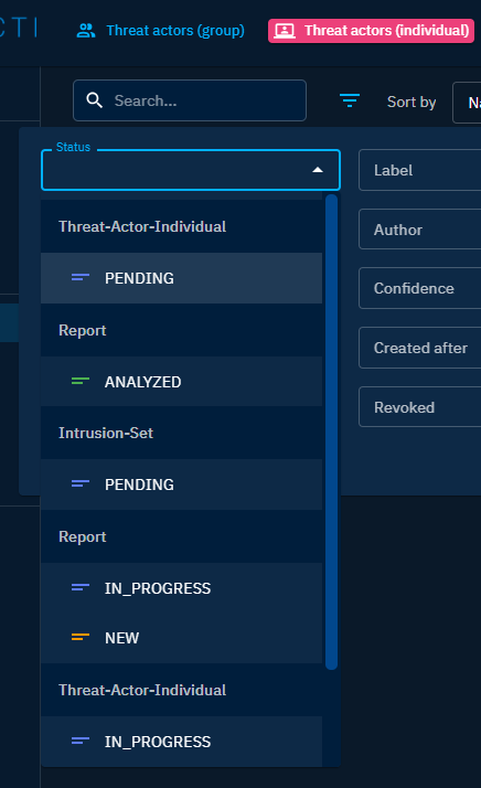 Status filter is not scoped by entity · Issue #3897 · OpenCTI-Platform/opencti · GitHub