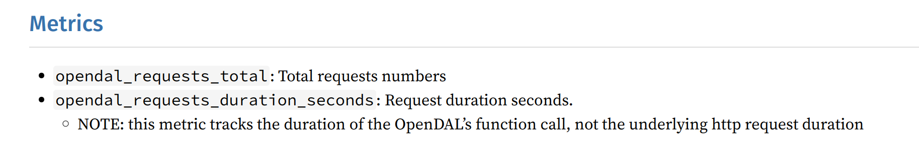Metrics docs not updated · Issue #678 · apache/opendal · GitHub