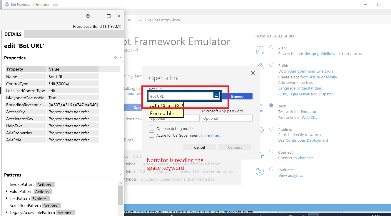 [Usability] [Screen Reader-Open bot dialog] Narrator is reading the unnecessary info for Bot URL ...
