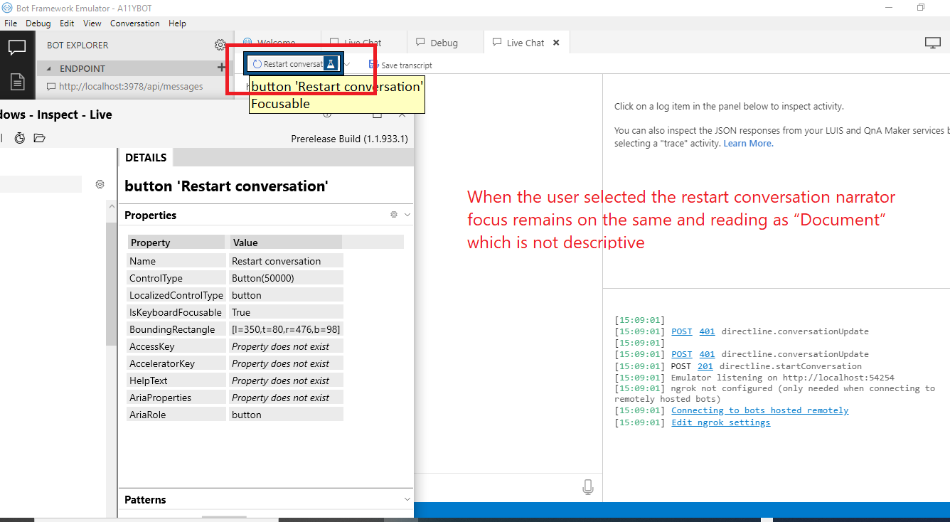 [MAS4.2.1] [Screen Reader-Restart conversation menu] When the user selected the restart ...