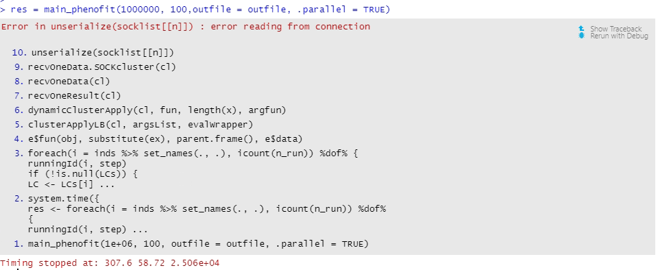Error in unserialize(socklist[[n]]): error reading from connection ...