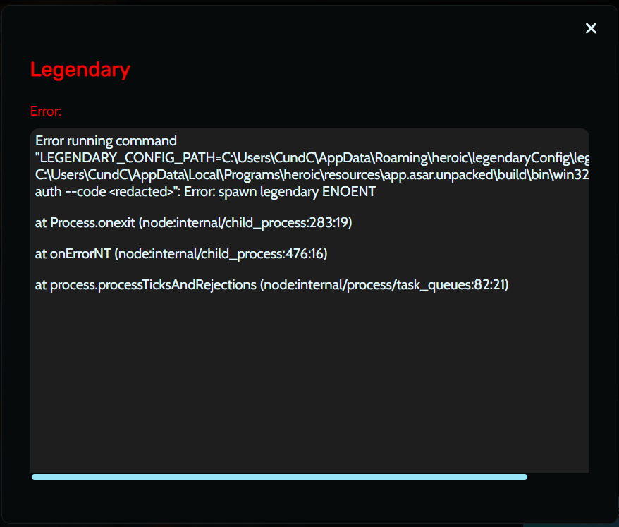 Legendary Error running command · Issue #3205 · Heroic-Games-Launcher/HeroicGamesLauncher · GitHub