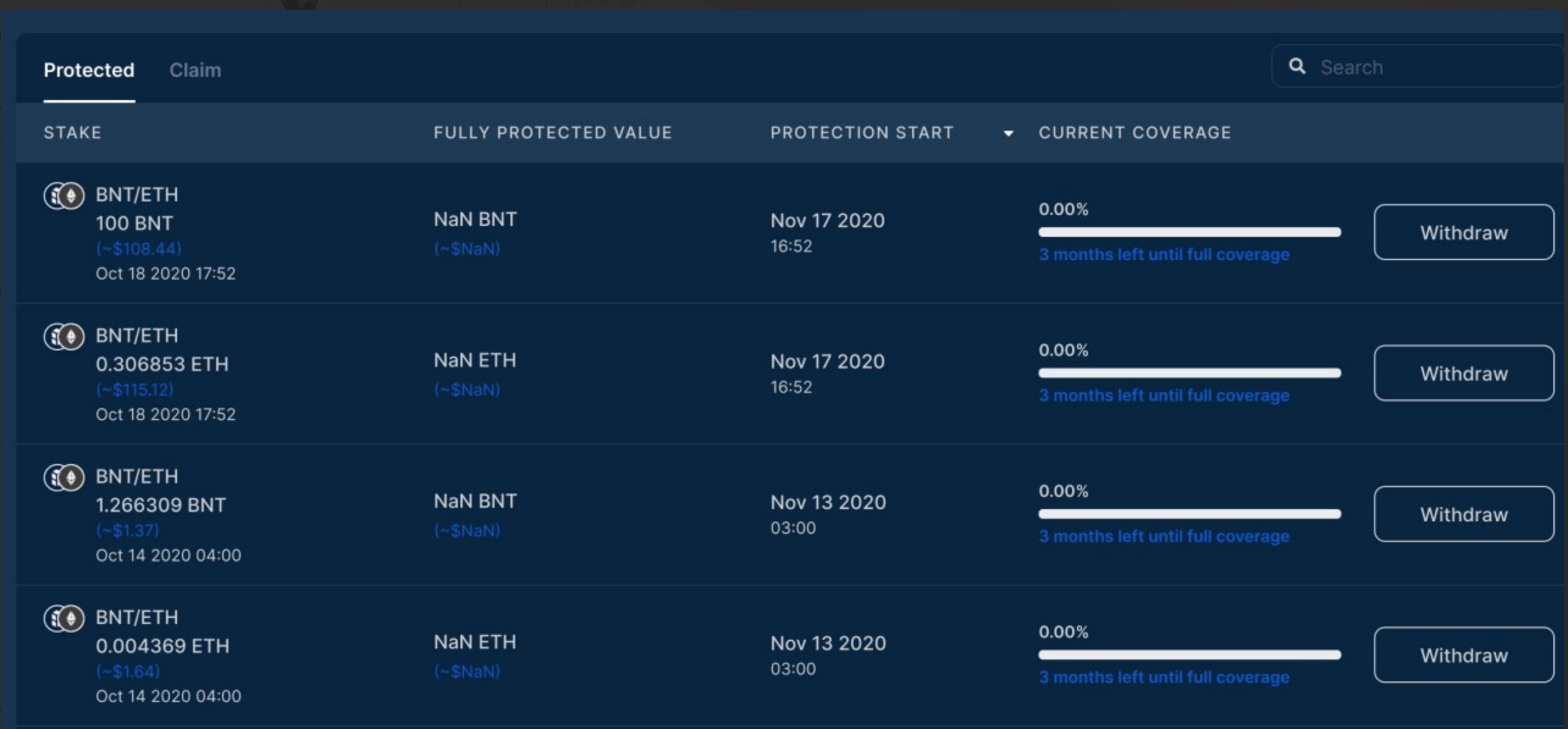 Protection table - "Fully Protected Value" showing "NaN" · Issue #348 · bancorprotocol/webapp ...