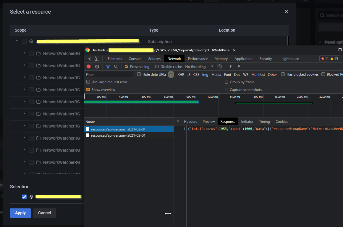 AzureMonitor: New Logs resource picker displays only first 1000 resources - v8.0.x · Issue ...