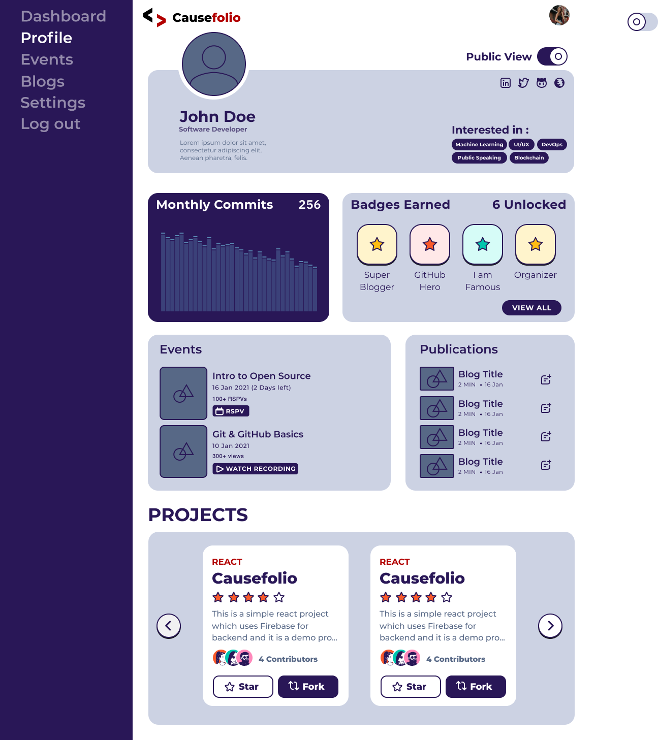 [Frontend] Create the profile info component · Issue #33 · codeforcauseorg/causefolio · GitHub
