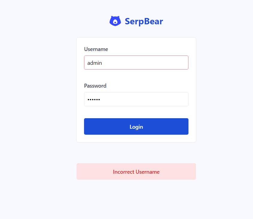 Incorrect Username · Issue #80 · towfiqi/serpbear · GitHub