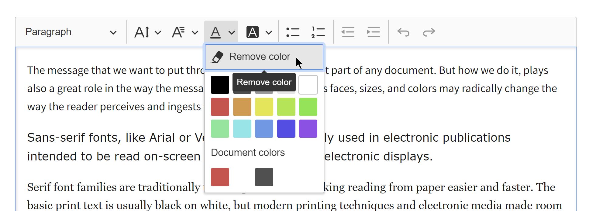 Remove color button has an unnecessary tooltip · Issue #12277 · ckeditor/ckeditor5 · GitHub