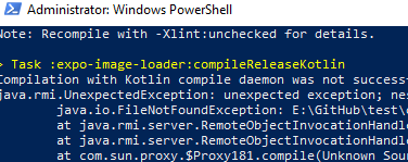 Task :expo-error-recovery:compileReleaseKotlin Compilation with Kotlin compile daemon was not ...