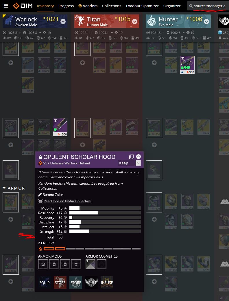 "source:menagerie" does noy identify menagerie armor · Issue #5271 ...