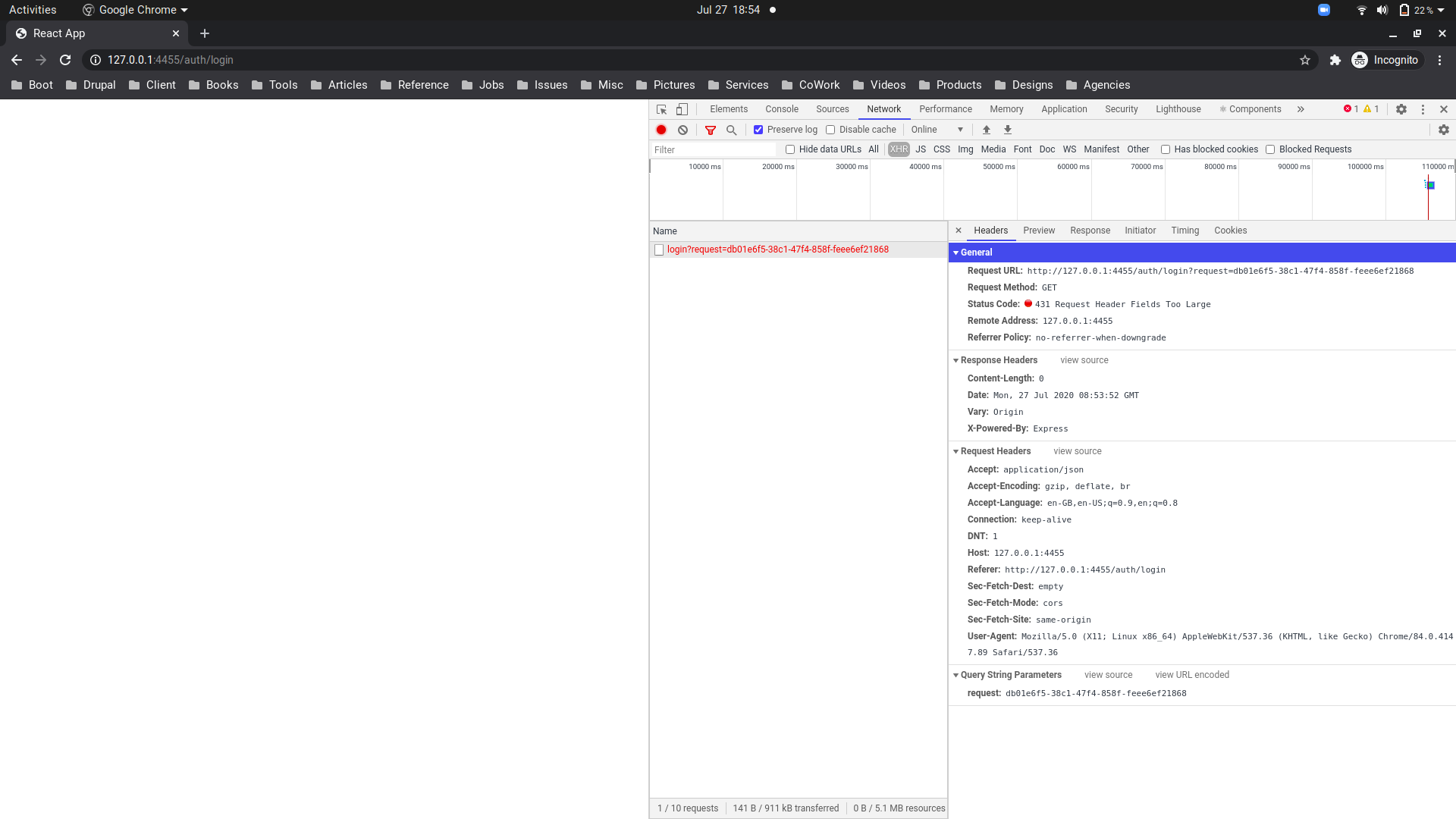 initializeSelfServiceBrowserLoginFlow: Request Header Fields Too Large · Issue #599 · ory/kratos ...