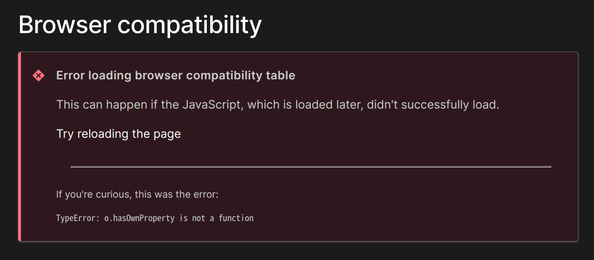 Failed To Load Browser Compatibility Table · Issue 7466 · Mdnyari · Github 