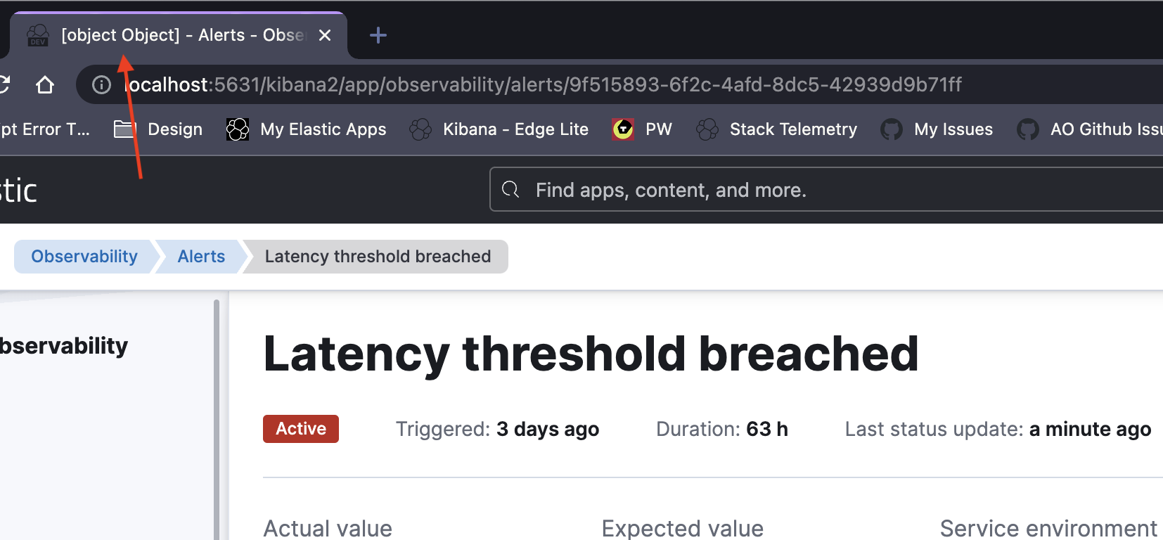 [Alerts][Alert Detail] Browser title bar contains `[object Object ...