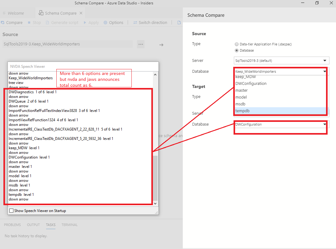 A11y_AzureDataStudio(Schema,Dacpac,Backup)_Select Source-Target_SchemaCompare_Screenreader ...