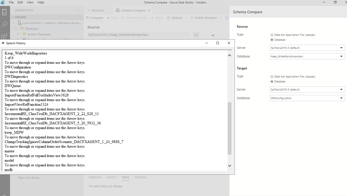 A11y_AzureDataStudio(Schema,Dacpac,Backup)_Select Source-Target_SchemaCompare_Screenreader ...