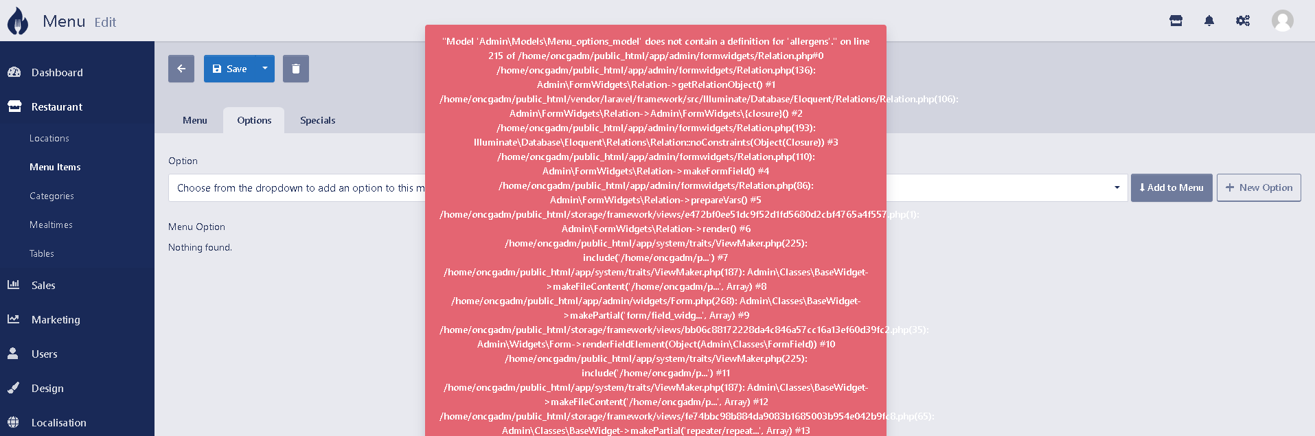 [Bug]: TI.3.4.1 Exception thrown when clicking "New Option" while editing item. · Issue #975 ...