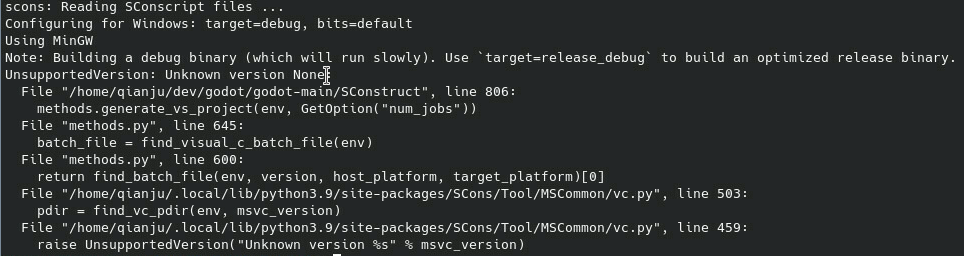 Cannot compile on Debian: UnsupportedVersion: Unknown version None ...