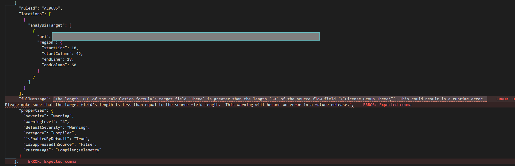 ALC output to the logfile with /errorlog produces bad JSON · Issue ...