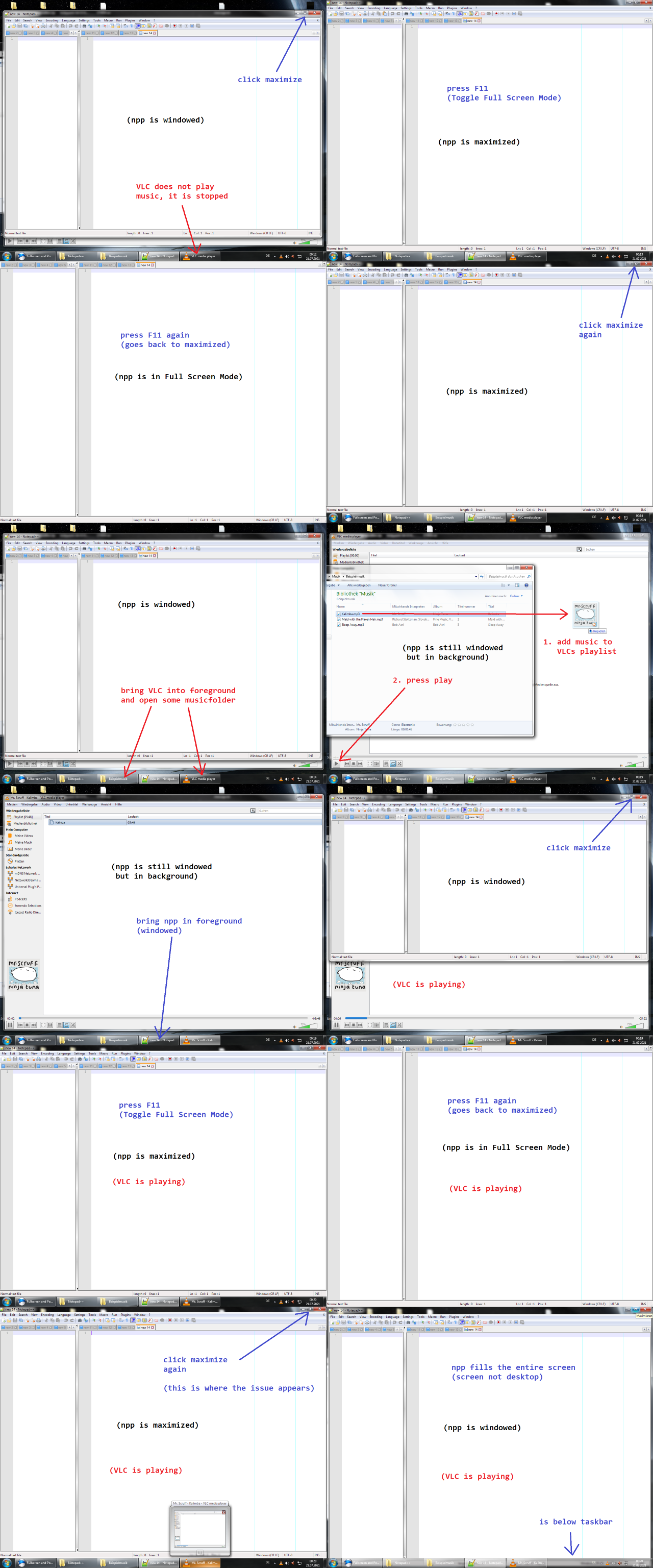 Fullscreen and Post-It modes from Maximized overwrite normal window ...
