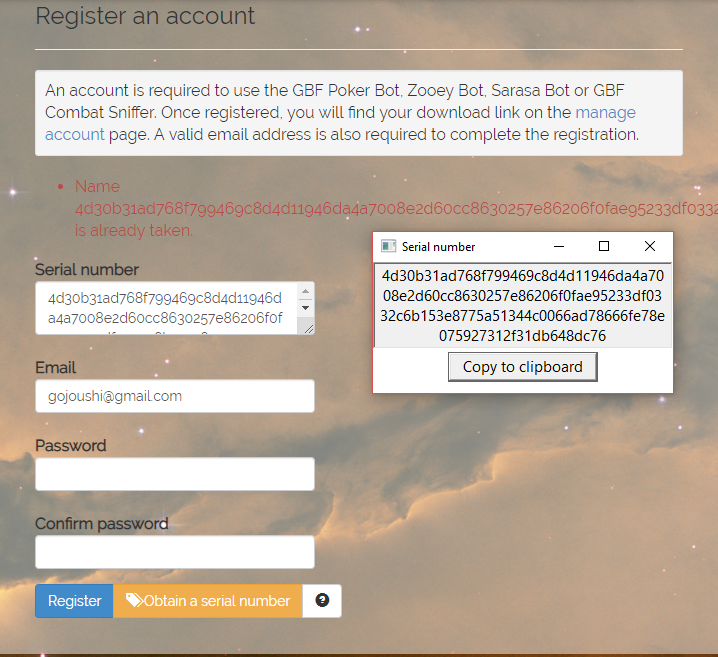 Serial Number Taken · Issue #1233 · Masuzu/ZooeyBot · GitHub