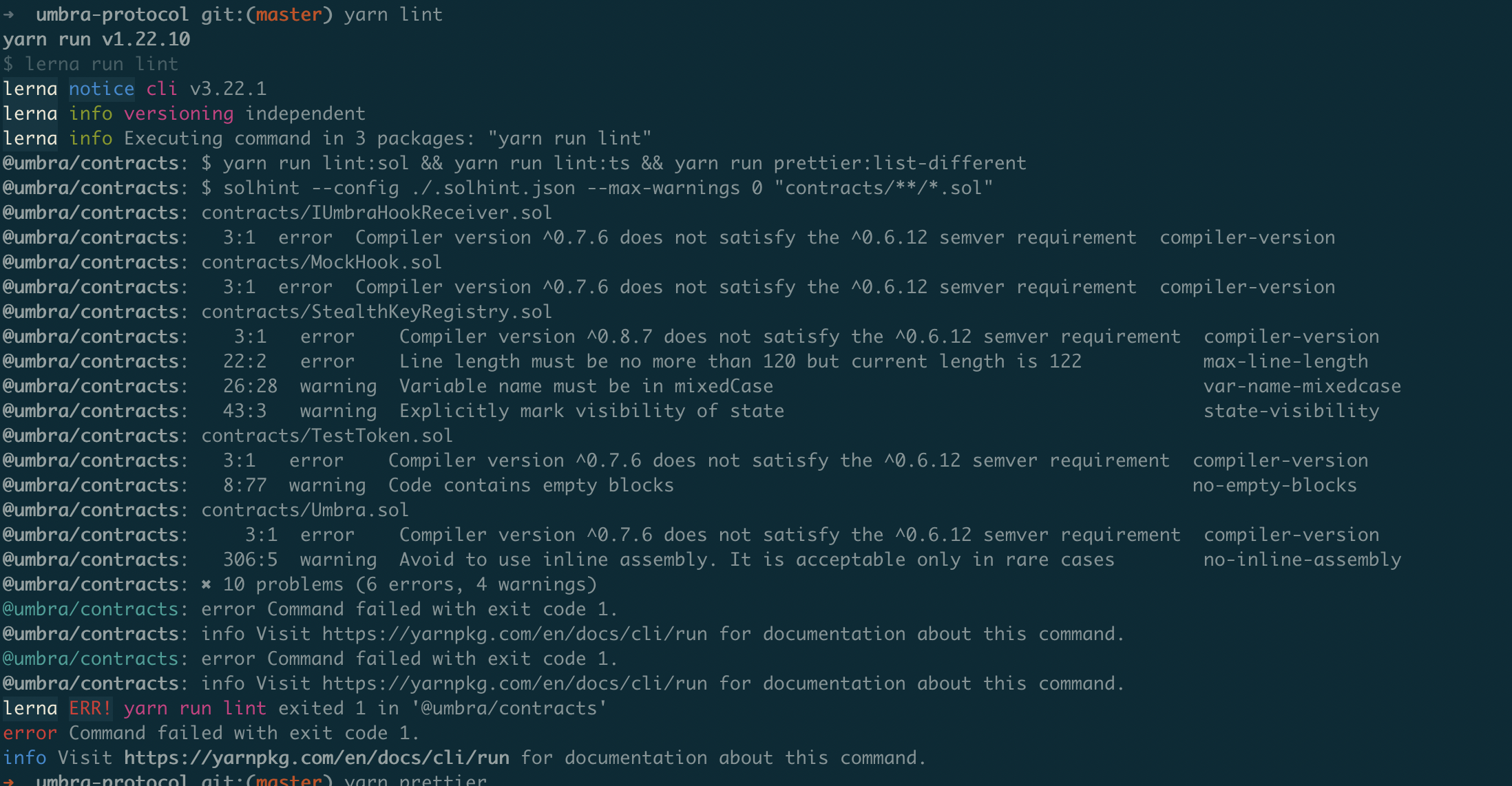 chore: yarn lint failing · Issue #270 · ScopeLift/umbra-protocol · GitHub