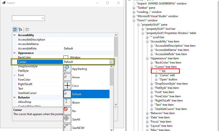 [Inspect]There are no list items displaying under the list tree node in Inspect when expanding ...