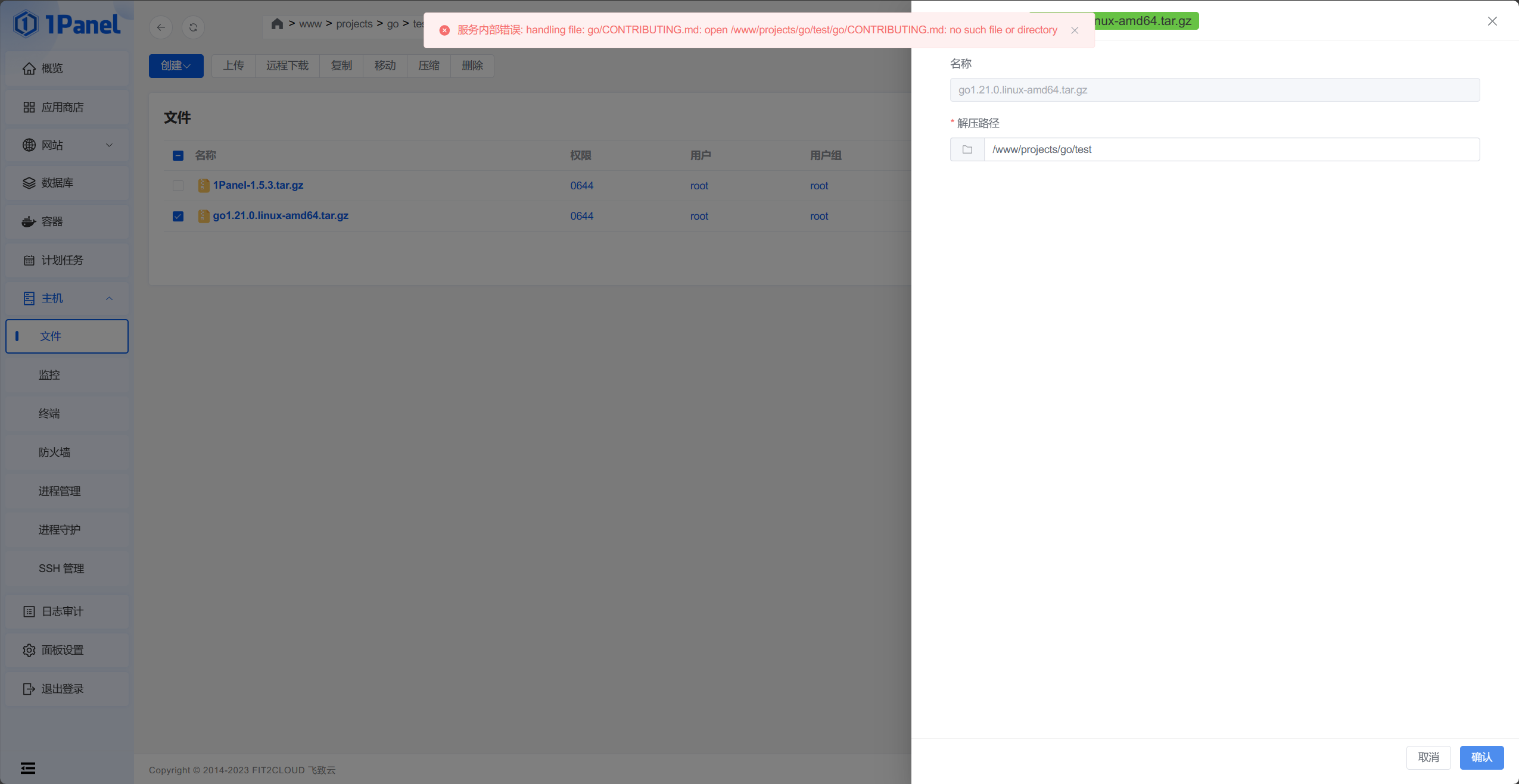 [BUG] 压缩包解压时可能遇到的handling file 错误 · Issue #2098 · 1Panel-dev/1Panel · GitHub