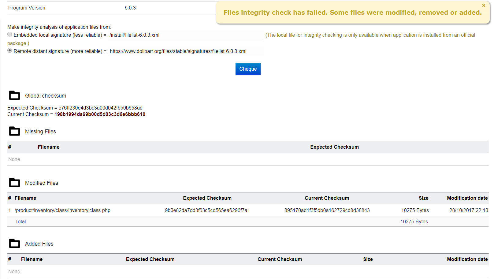 Bug: Integrity check fail (with inventory.class.php) · Issue #7842 · Dolibarr/dolibarr · GitHub