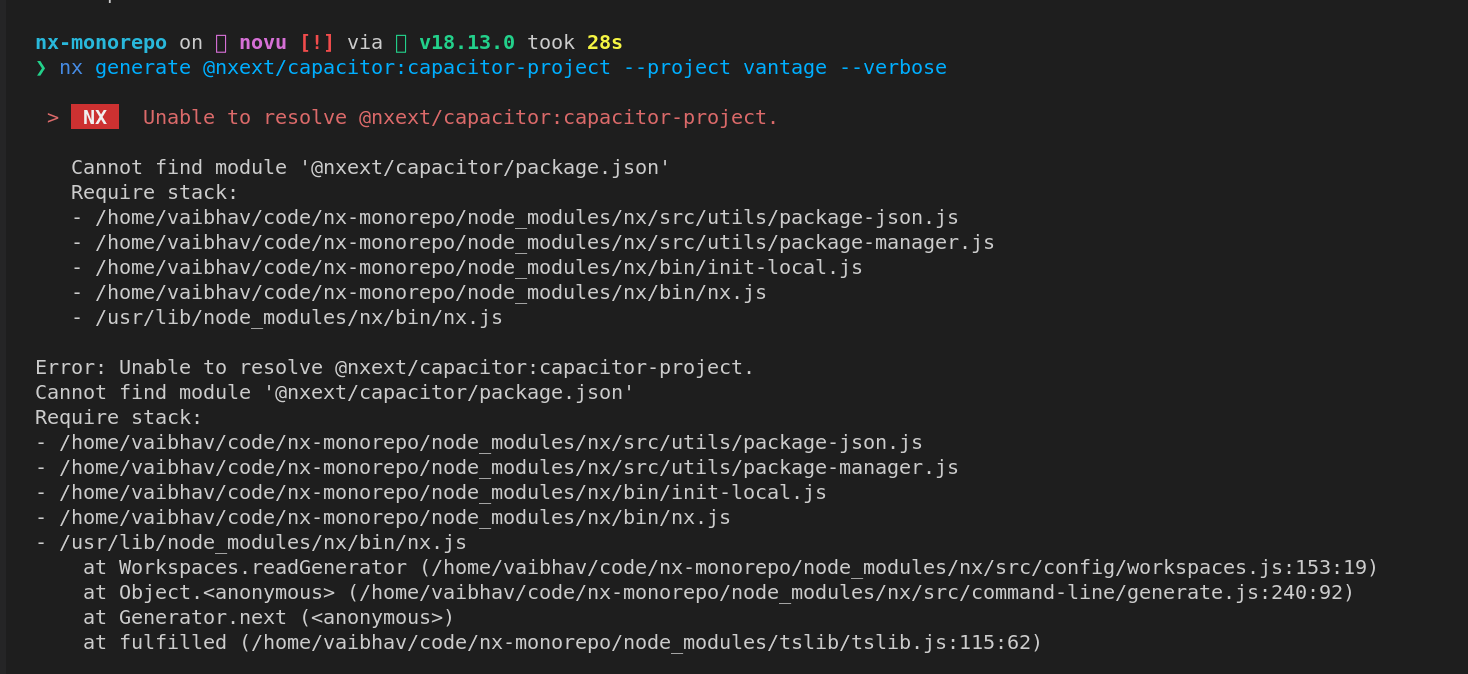 Capacitor: Cannot find module '@nxext/capacitor/package.json' · Issue #900 · nxext/nx-extensions ...