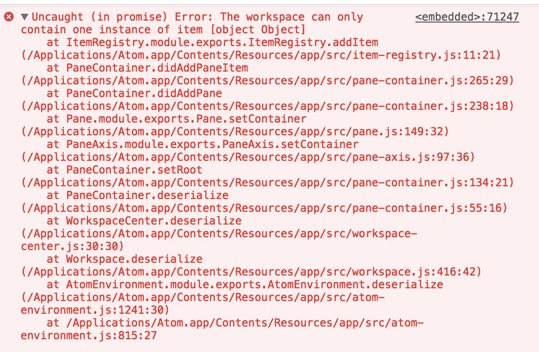 70410 Uncaught (in promise) Error: The workspace can only contain one instance of item [object ...