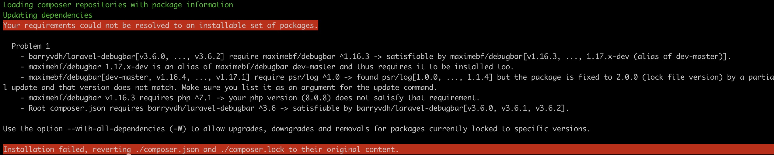 Cannot install in a fresh Laravel project [PHP 8.0.11] · Issue #1236 · barryvdh/laravel-debugbar ...