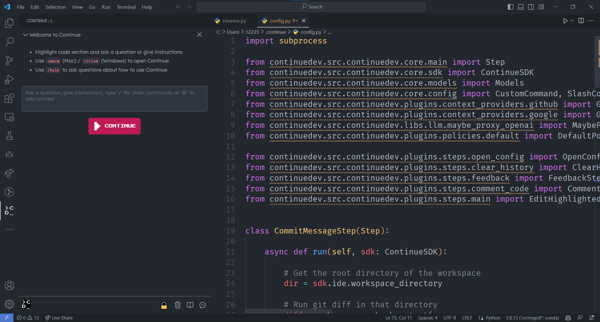 Falling back to default config settings · Issue #338 · continuedev/continue · GitHub