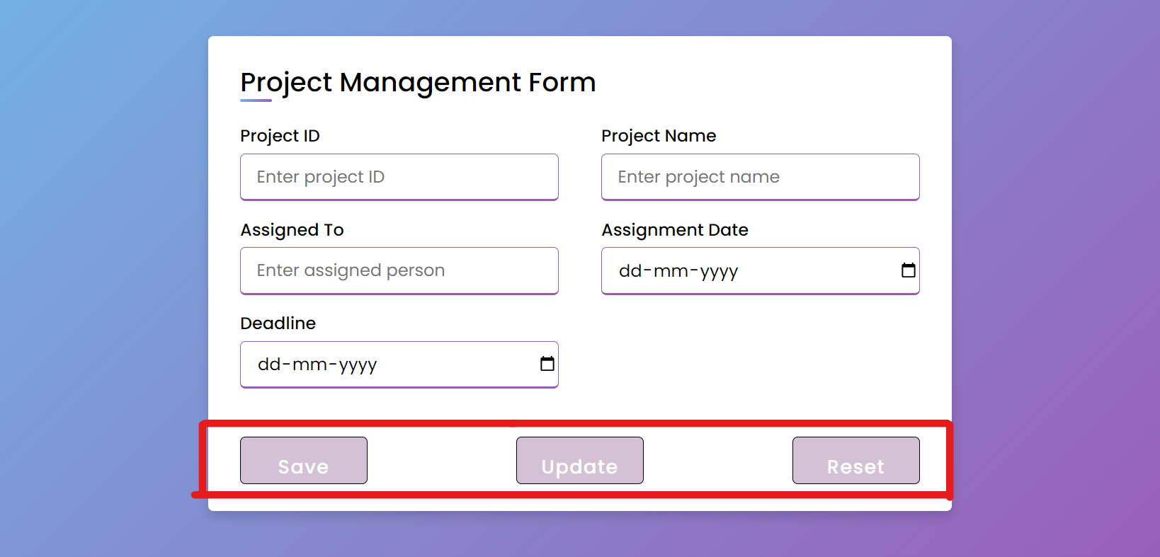GitHub - CodeMR3000/ProjectManagement: Project Management Form that will store data in PROJECT ...