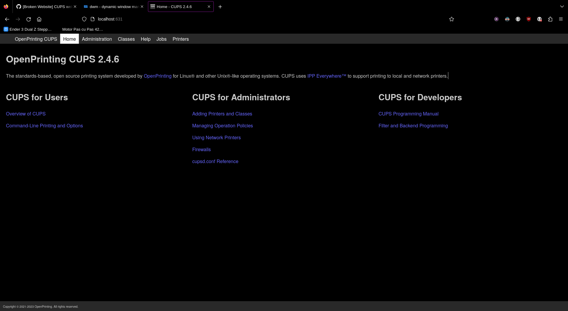 [Broken Website] CUPS web interface · Issue #8607 · darkreader/darkreader · GitHub