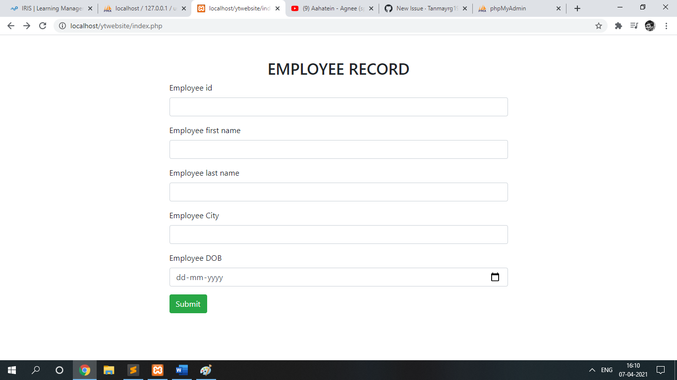 Github Tanmayrg1999employee Record Form Using Sql And Php I Have Createed A User Interface