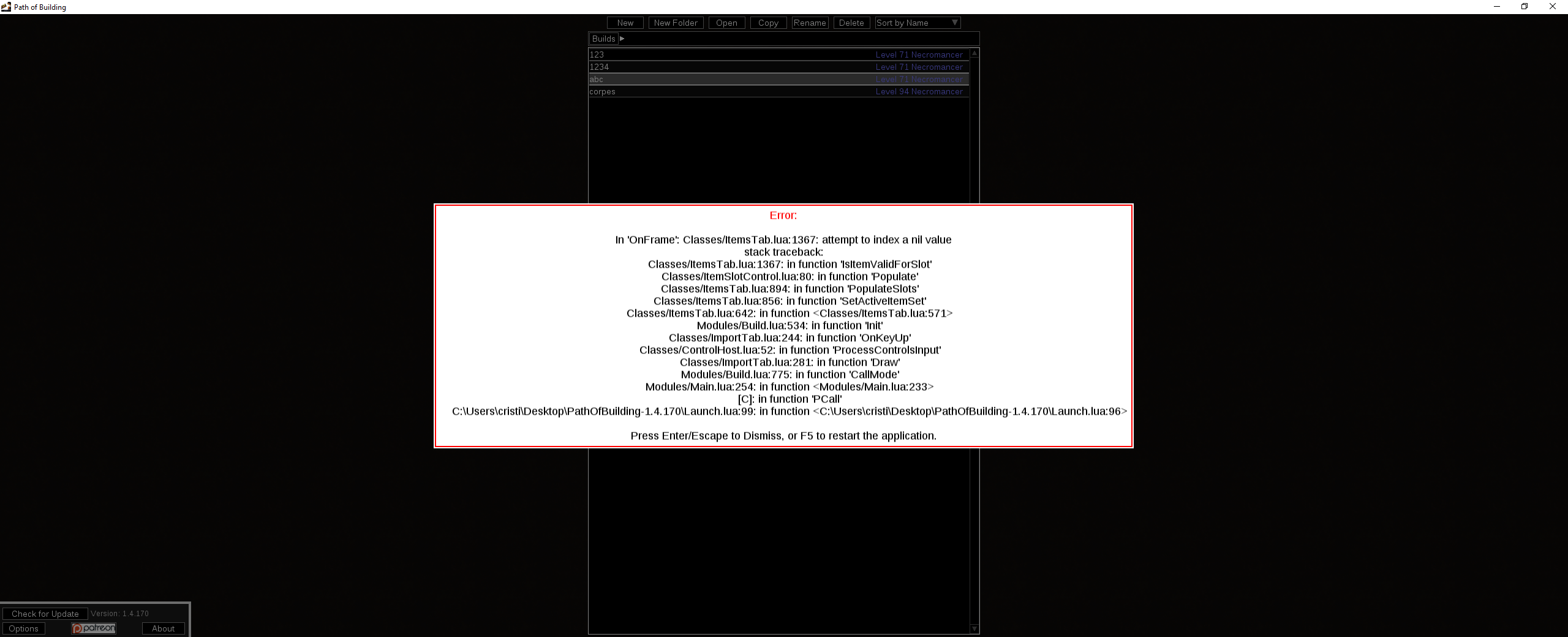 Crash when loading my build · Issue #1979 · Openarl/PathOfBuilding · GitHub