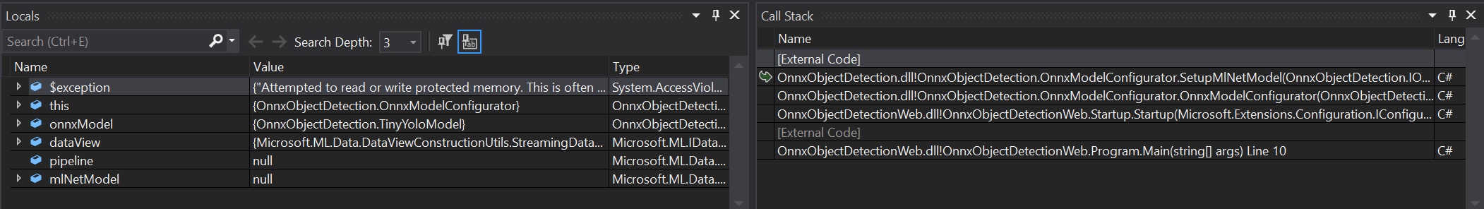 [OnnxObjectDetection] System.AccessViolationException: 'Attempted to read or write protected ...