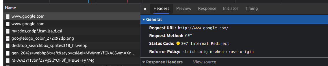 curl to http://www.google.com returns 200 but returns 307 on browser ...