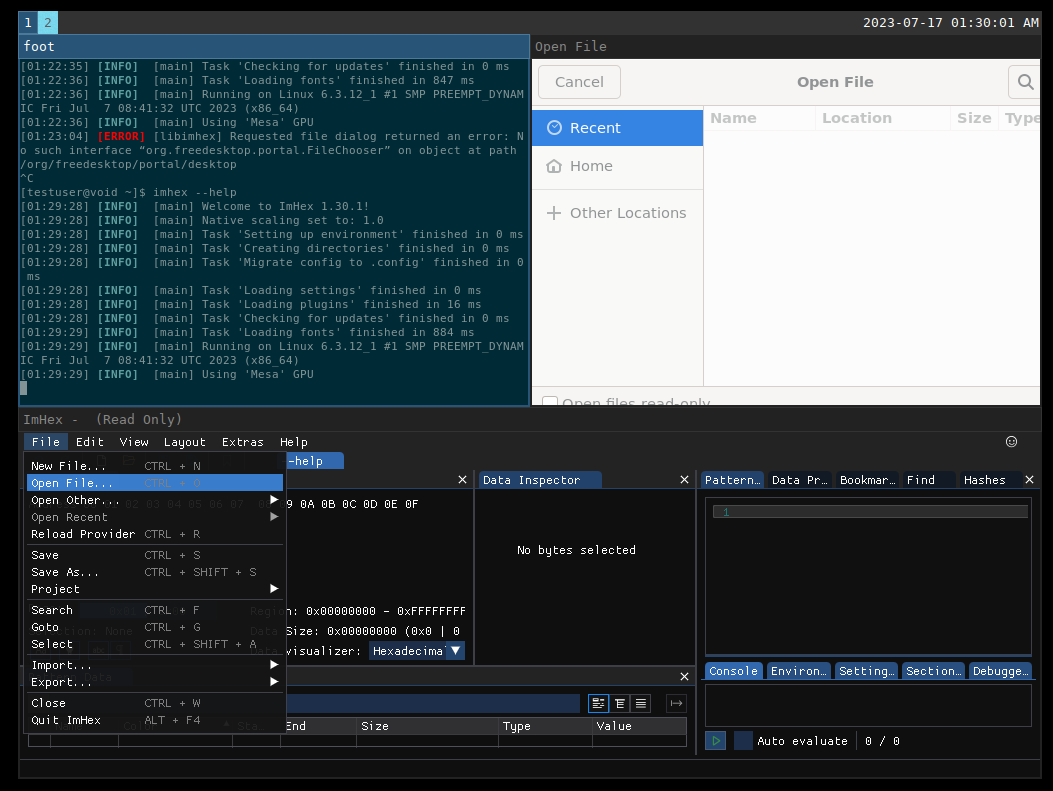 [Bug] Open File dialog doesn't work in WLRoots based environnments · Issue #723 · WerWolv/ImHex ...