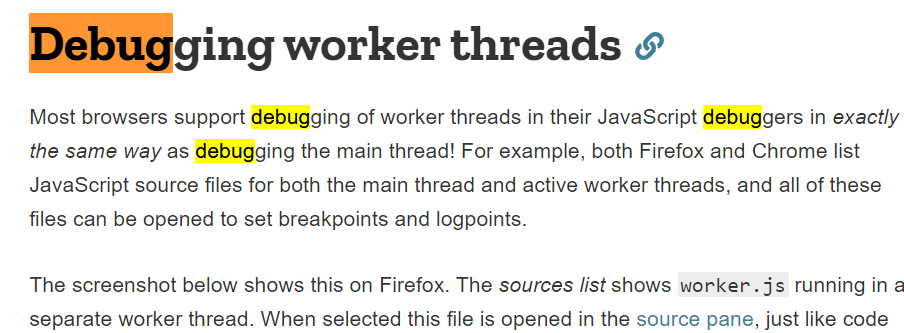 Debugging worker threads page incomplete/low quality · Issue #2497 · mdn/sprints · GitHub